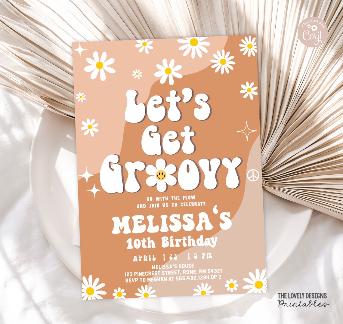 EDITABLE Groovy Birthday Invitation Let's Get Groovy Invite Any Age ...