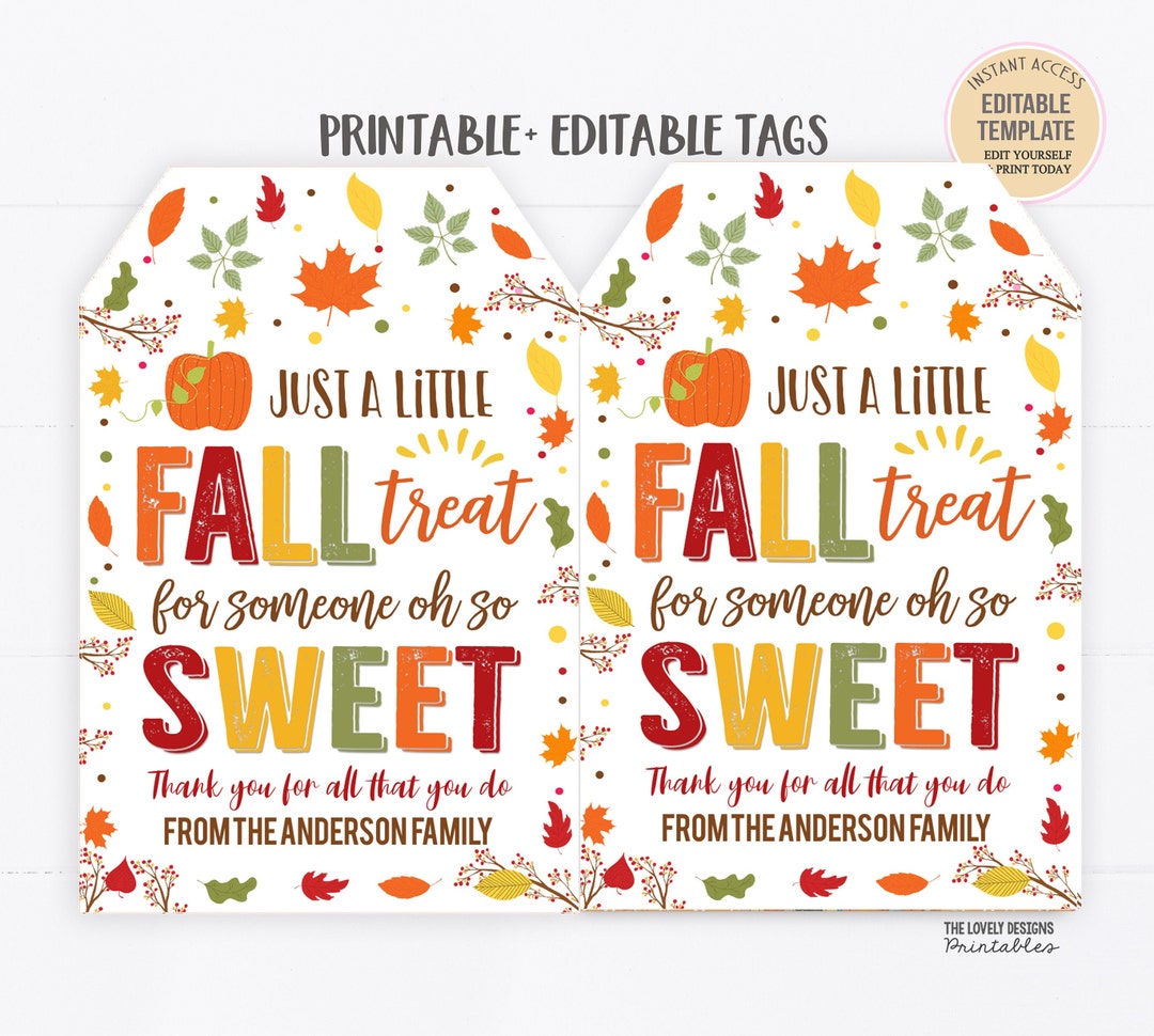 Thanksgiving Fall Treat Thank You Gift Tag Fall Appreciation Gift Tags ...