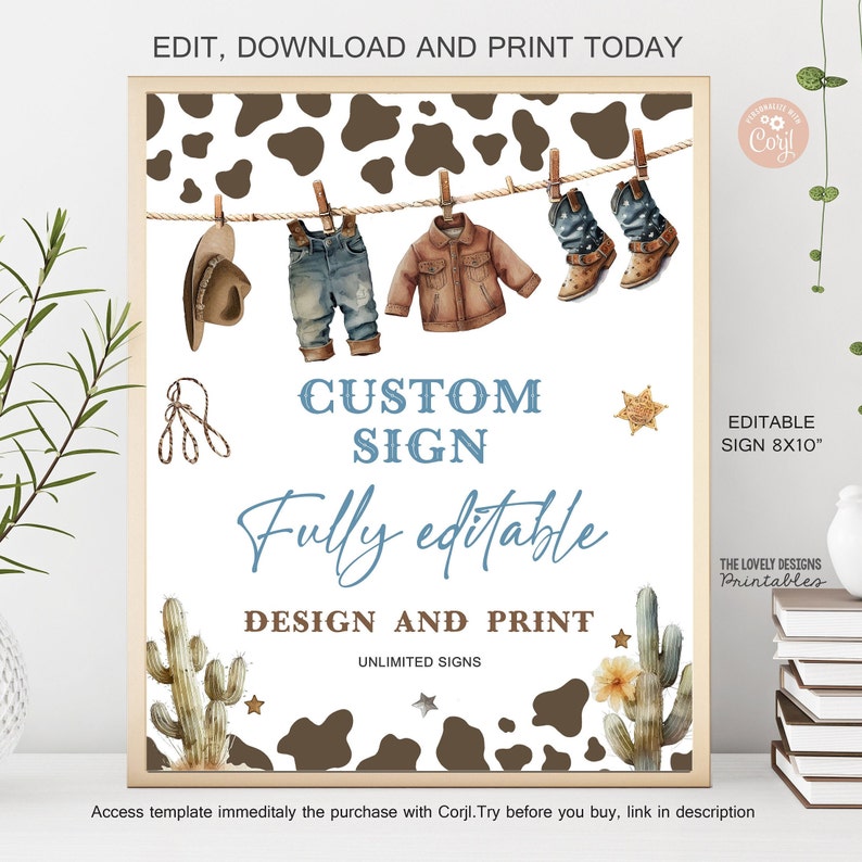 Cowboy Custom Fully Editable Sign Cowboy Baby Shower Country Western ...