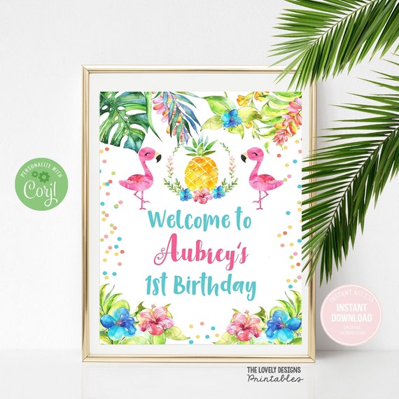 EDITABLE Flamingo Welcome Sign Pink Flamingo Birthday Party - Etsy