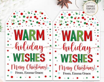 Warm Holiday Wishes Tag Christmas Treat Thank You Tag Holiday ...