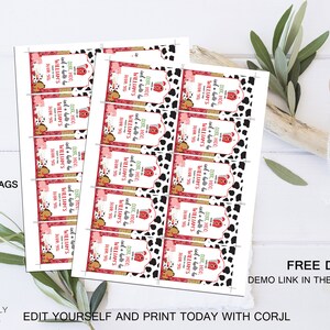 Editable Farm Gift Tag Farm Birthday Party Farm Bandana Red Animals ...