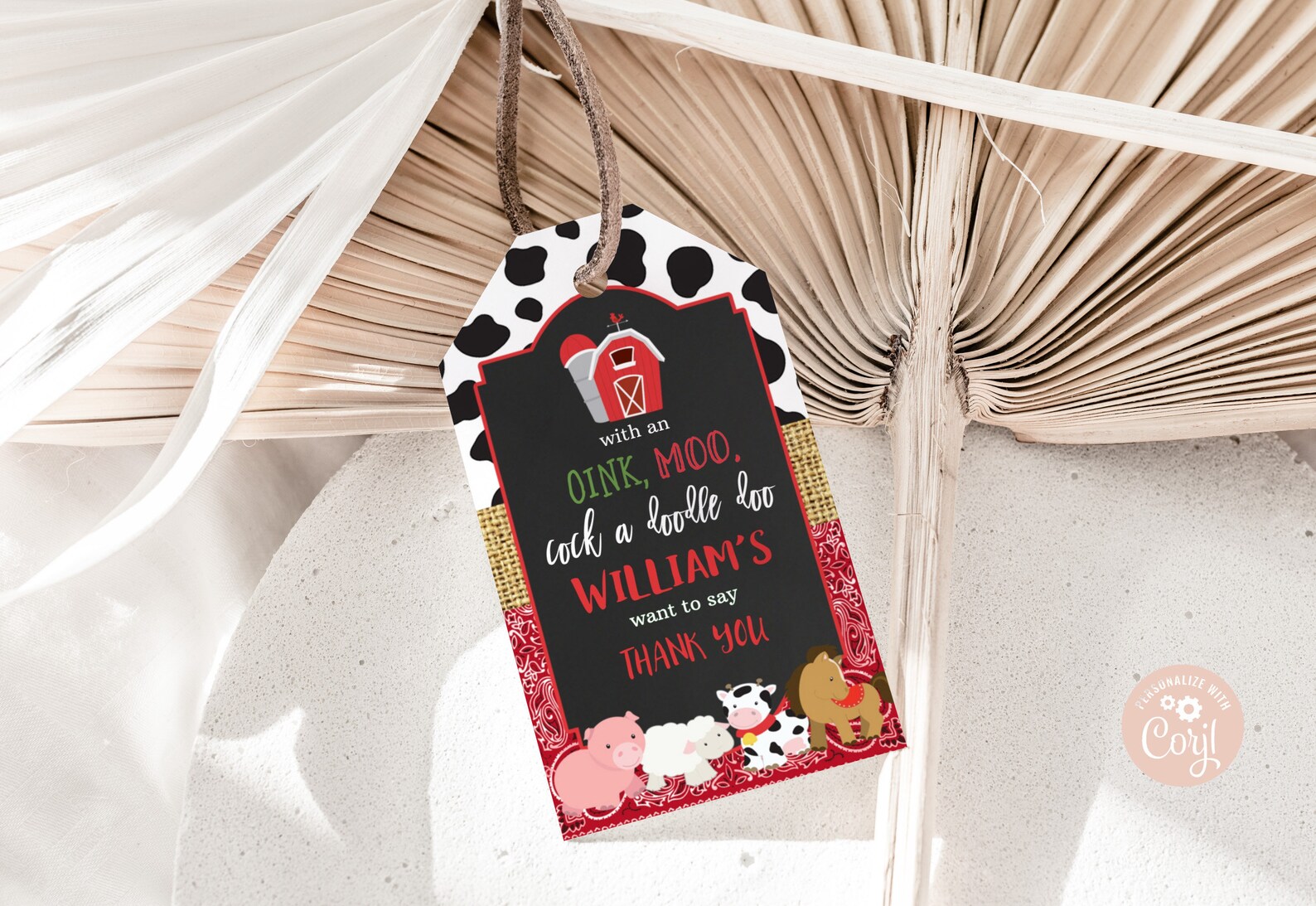 EDITABLE Farm Gift Tag Farm Birthday Party Farm Red Animals | Etsy