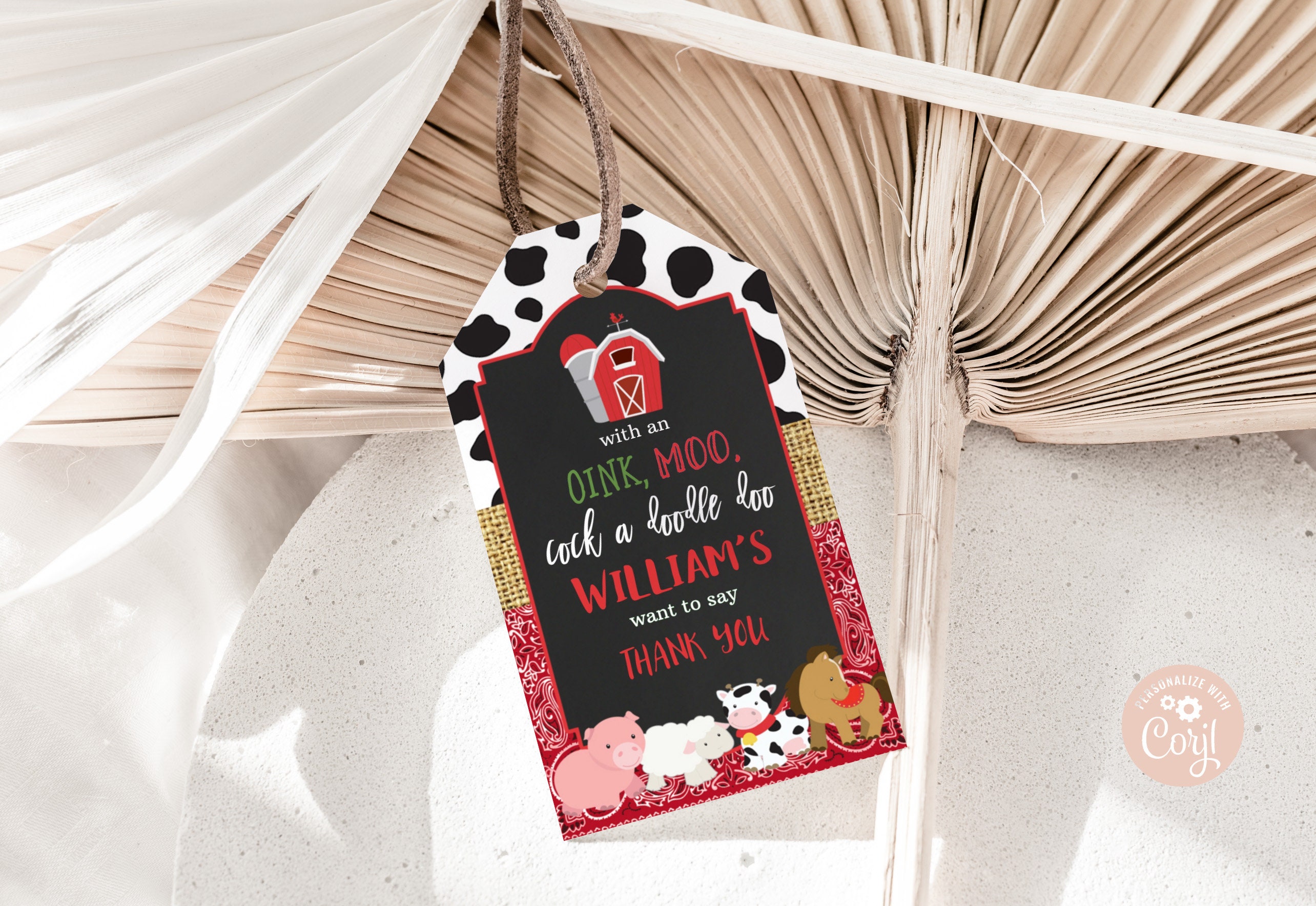 EDITABLE Farm Gift Tag Farm Birthday Party Farm Red Animals | Etsy