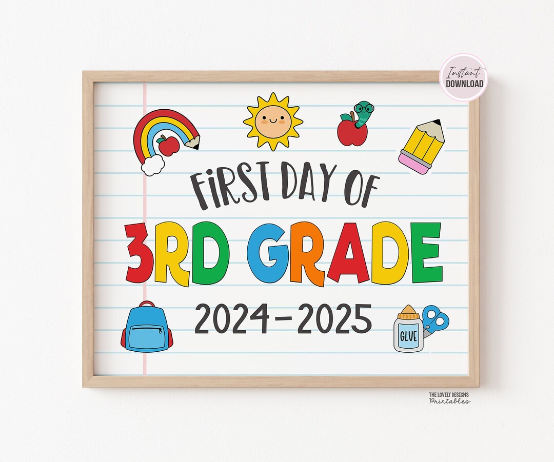 First Day of 3rd Grade Sign, First Day of Third Grade Sign, INSTANT ...