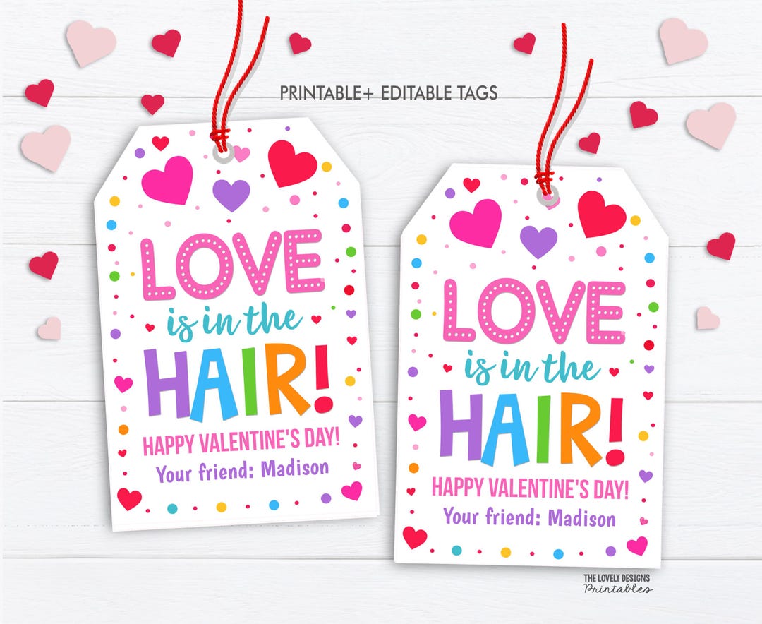 Scrunchie Gift Tag, Love is in the Hair Tag, Valentine's Day Hair Tie ...