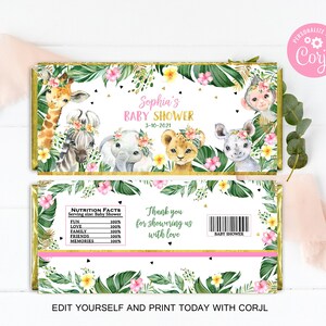 EDITABLE Jungle Candy Bar Wrappers Jungle Girl Baby Shower Jungle Party ...