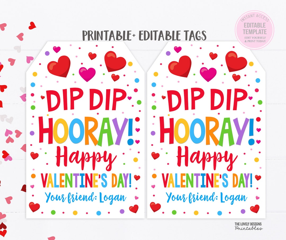 Dip Dip Hooray Valentine Gift Tags Valentine's Day Gift Kids Classroom ...