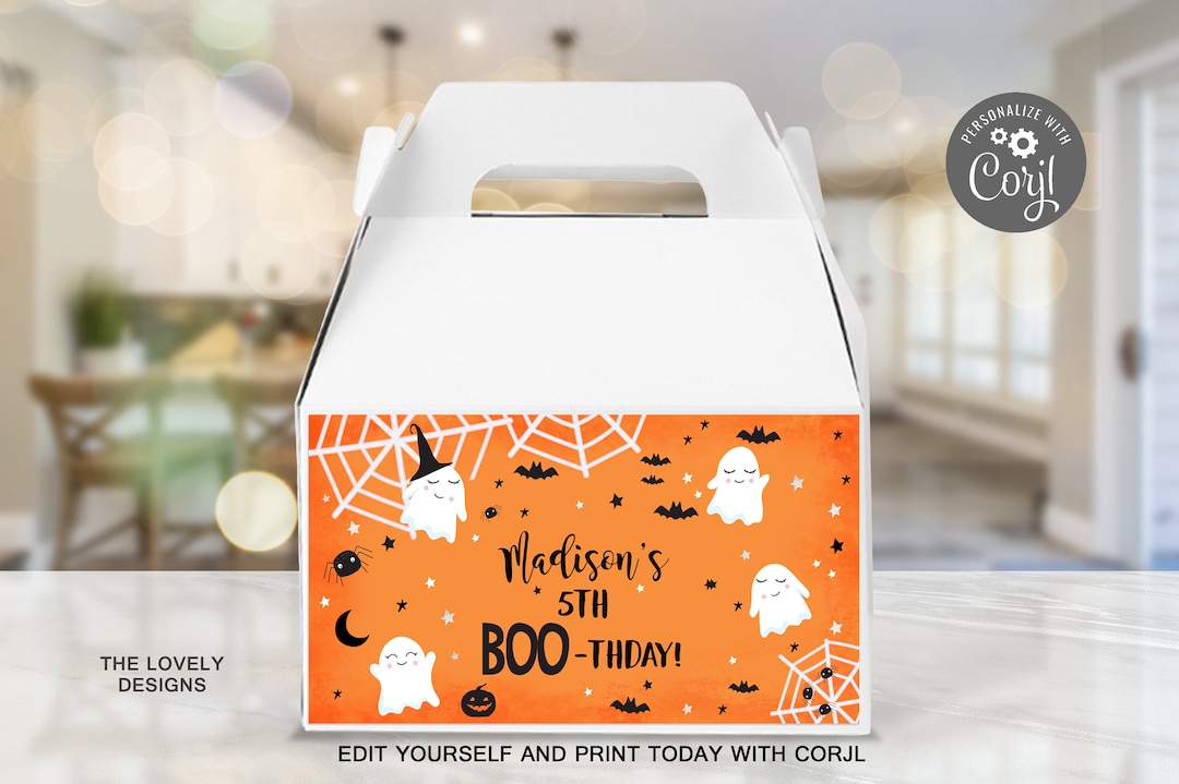 Editable Halloween Gable Box Label Halloween Orange Ghost Gift Box ...