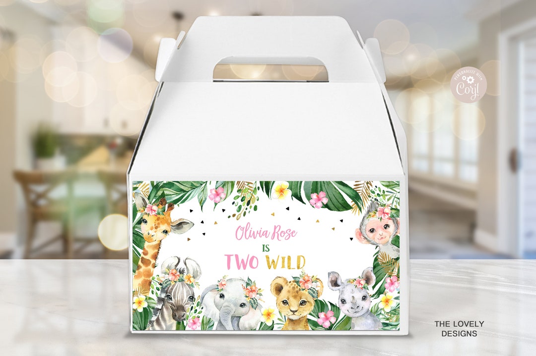 Editable Jungle Two Wild Gable Box Label Gift Box Label Printable ...