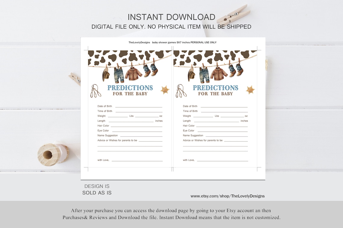 Cowboy Predictions for the Baby Card Cowboy Baby Shower Activity ...