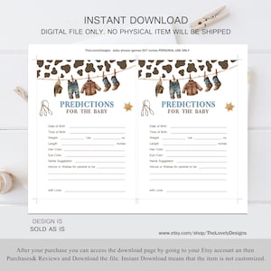 Cowboy Predictions for the Baby Card Cowboy Baby Shower Activity ...