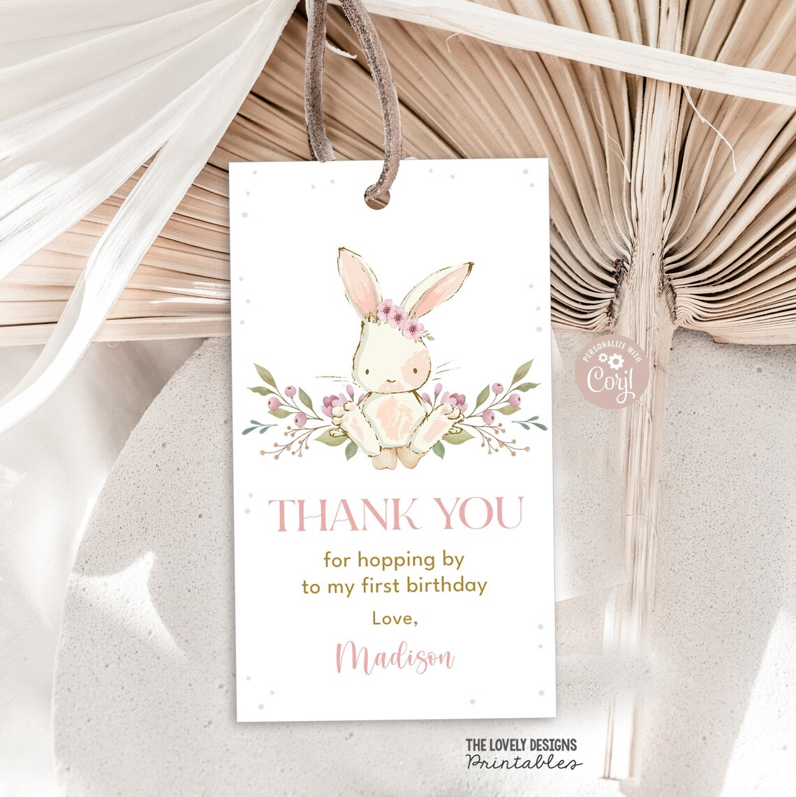 Editable Bunny Favor Tag Bunny Birthday Tag Pink Floral Spring Rabbit ...