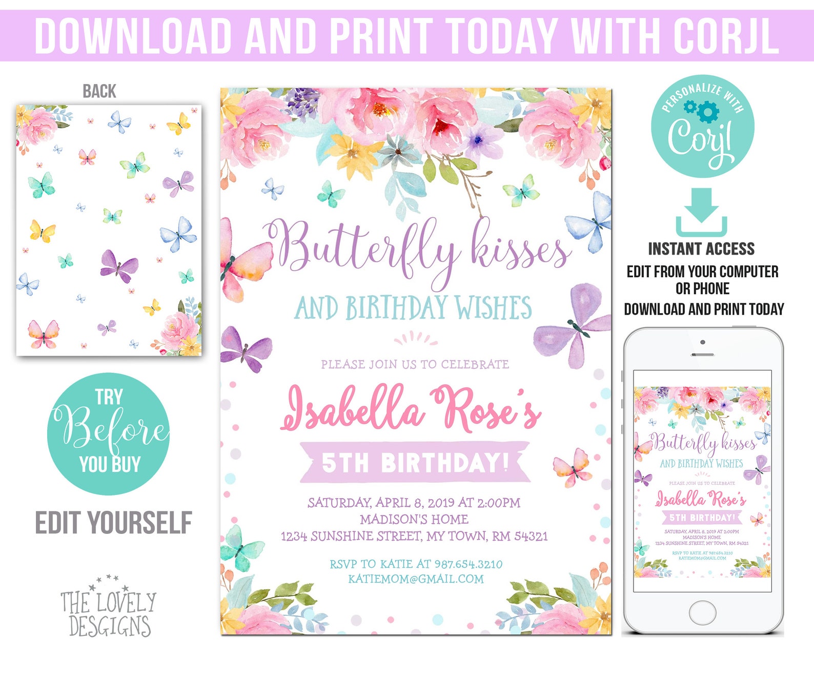 EDITABLE Butterfly Invitation Butterfly Boho Invitation - Etsy