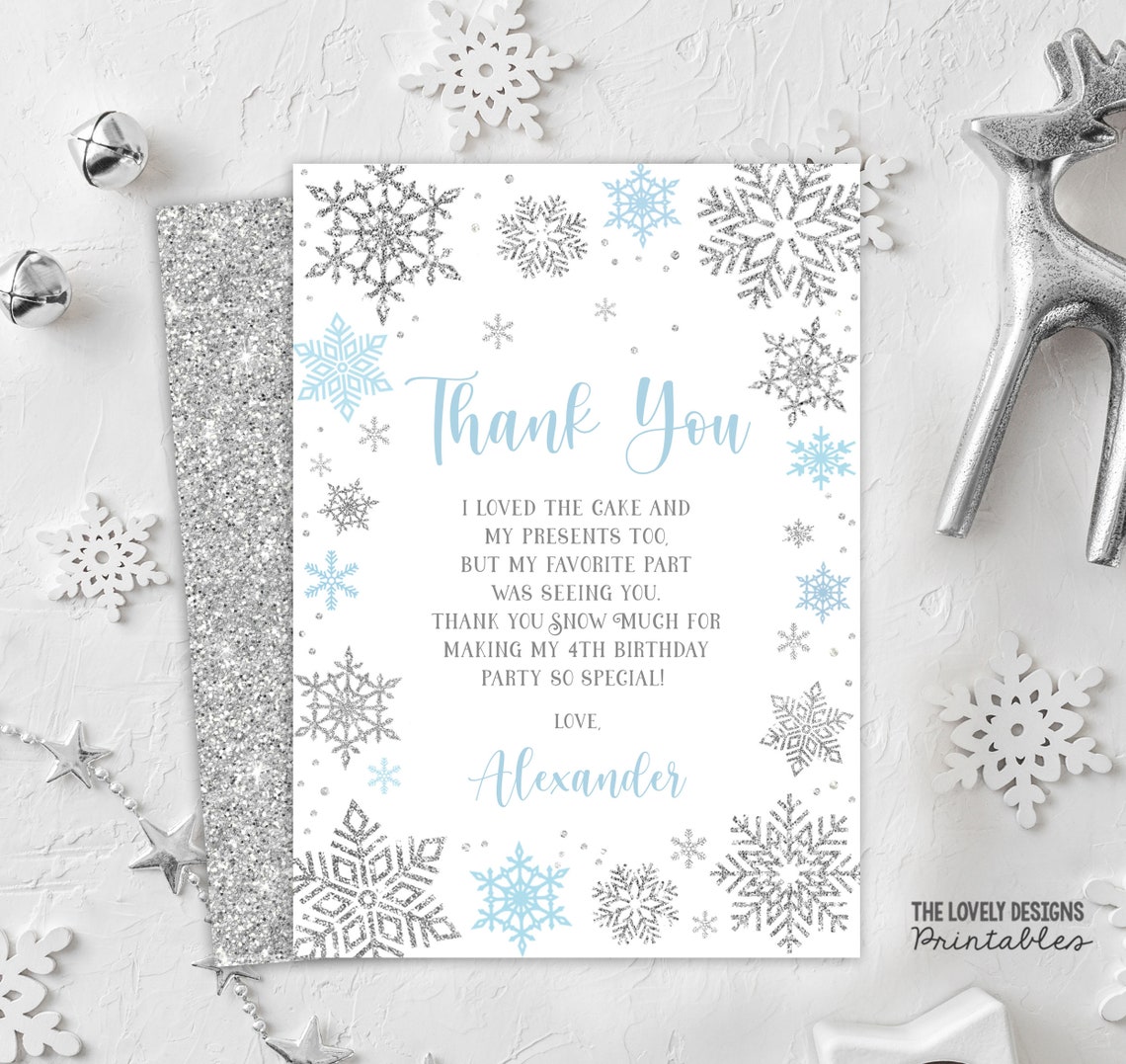 EDITABLE Winter Thank You Card Winter Birthday Party - Etsy