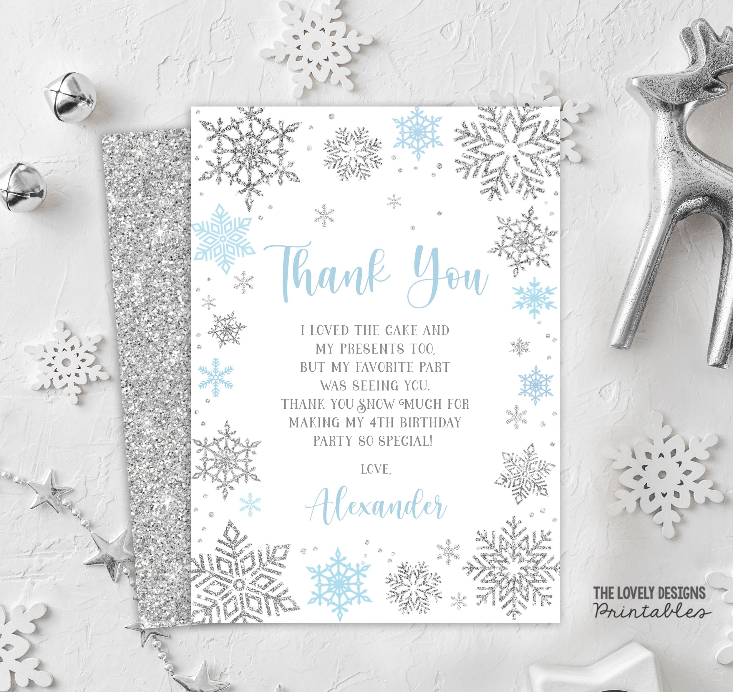 EDITABLE Winter Thank You Card Winter Birthday Party - Etsy