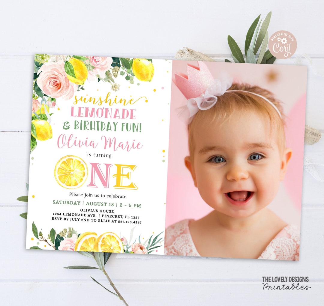 EDITABLE Lemonade Invitation Lemonade 1st Birthday Photo Invitation ...