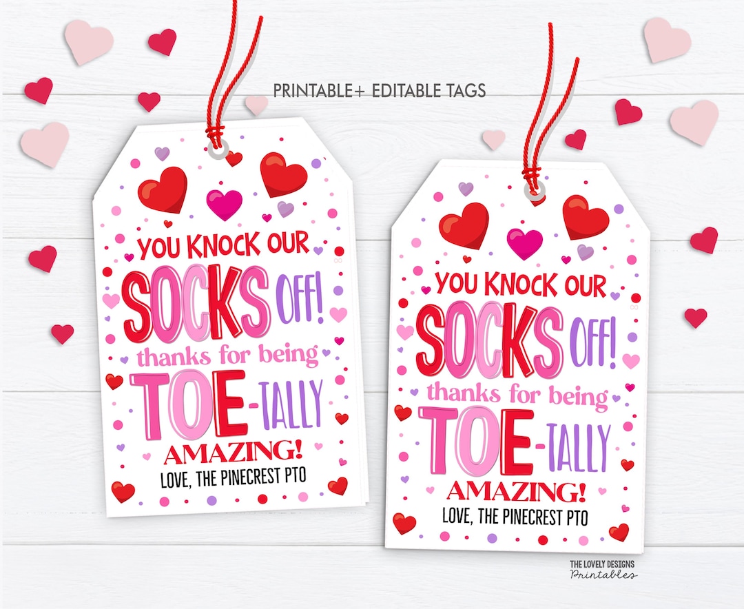 Valentine Socks Gift Tags Knock Our Socks off Valentine Tag Staff Toe ...