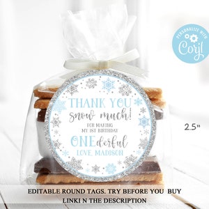 EDITABLE Winter Onederland Gift Tags 2.5" Winter Birthday Snow Much ...