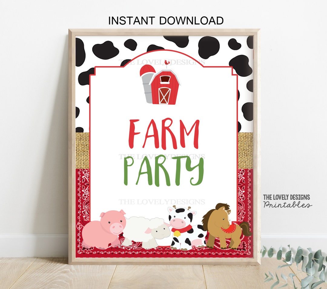 Farm Party Sign Farm Birthday Sign Farm Red Bandana Animals Barnyard ...