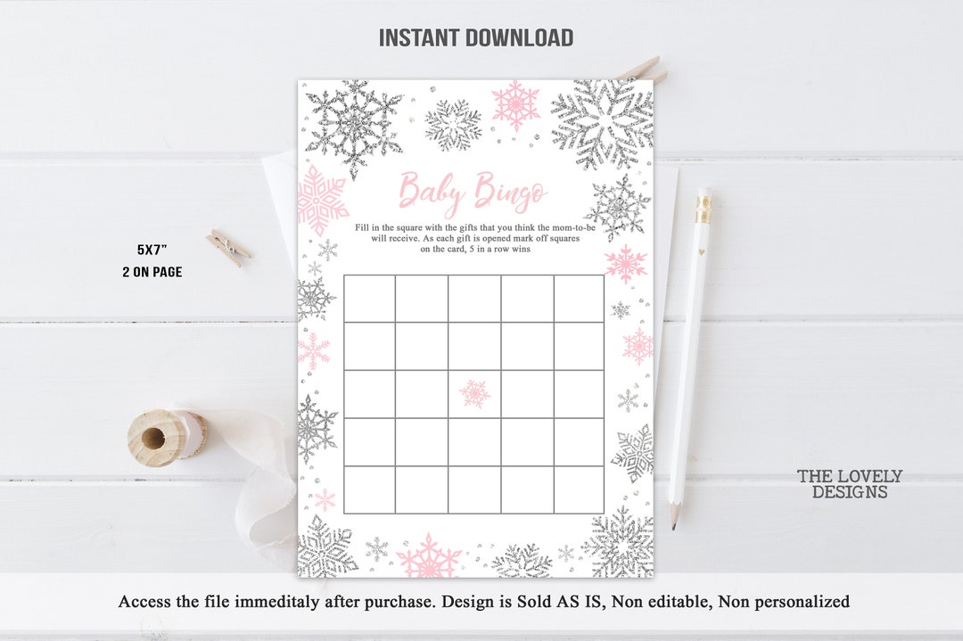 Winter Baby Bingo Game Winter Baby Shower Game Snowflakes Pink - Etsy