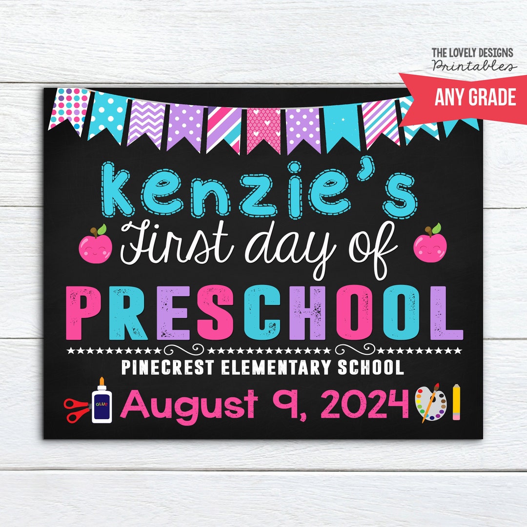 Girl First Day of School Sign Blue Purple First Day of Kindergarten ...