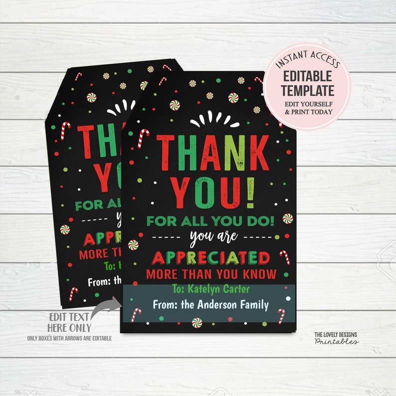 Christmas Gift Tags Thank You for All You Do Holiday Tag Appreciate ...
