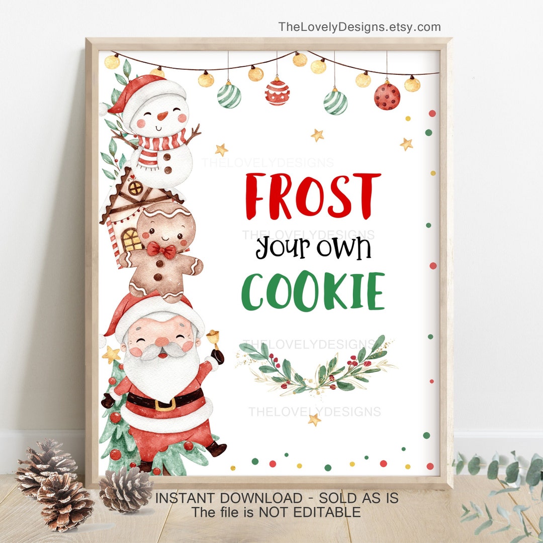 Christmas Frost Your Own Cookie Sign Cute Santa Claus Table Sign ...