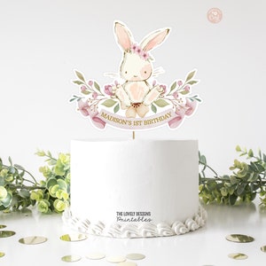 Cake Topper Bunny Birthday Editable Centerpiece Cutouts Easter Pink ...