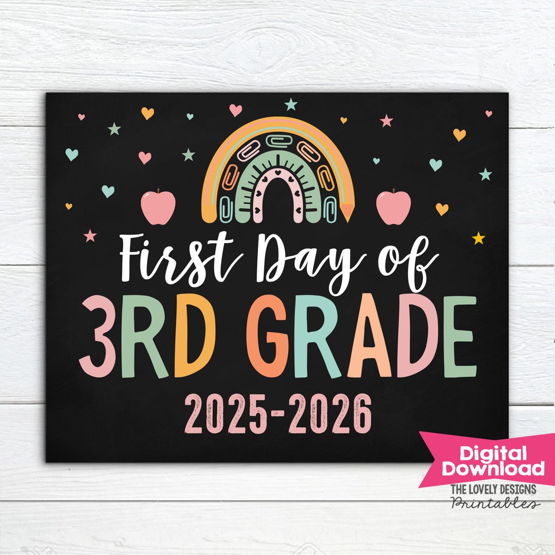 Rainbow First Day of 3rd Grade Sign, Girl First Day of Third Grade Sign ...