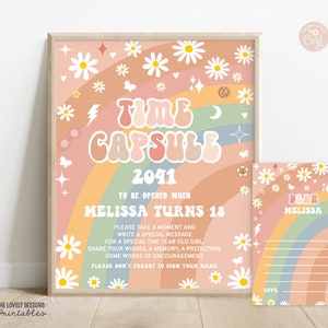 EDITABLE Groovy Time Capsule Sign Matching Card Groovy Girl 1st ...