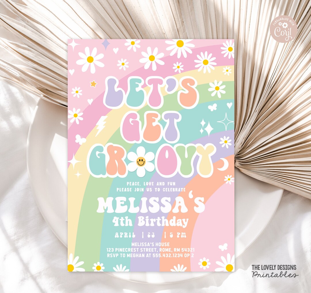 EDITABLE Let's Get Groovy Invitation Daisy Groovy Birthday Invite ...