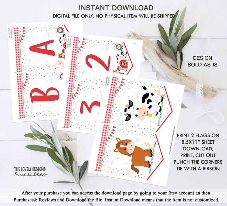 Farm Banner A-Z Alphabet Numbers Farm Animals Happy Birthday Banner ...