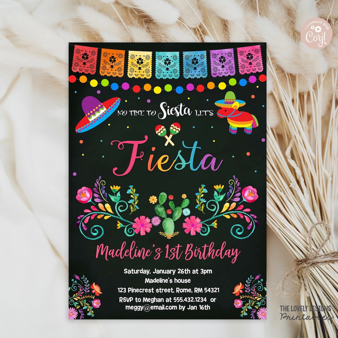 Fiesta Invitation EDITABLE Invitation Fiesta Birthday Chalkboard ...