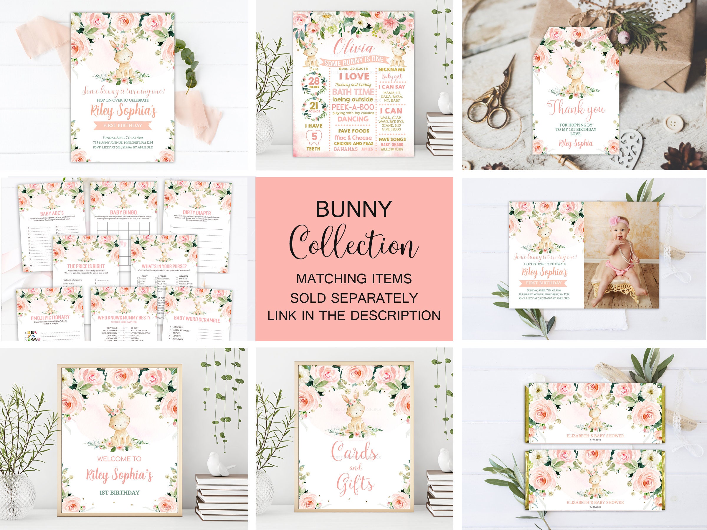 Editable Bunny Bottle Label Bunny Birthday Party Bunny Easter Floral ...