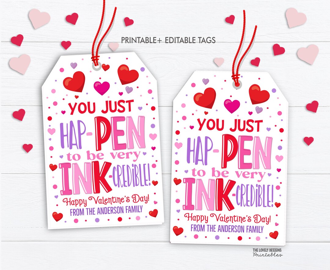 Hap-pen Ink-credible Valentine Tag, Valentine Ink Pen Gift Favor Tags ...