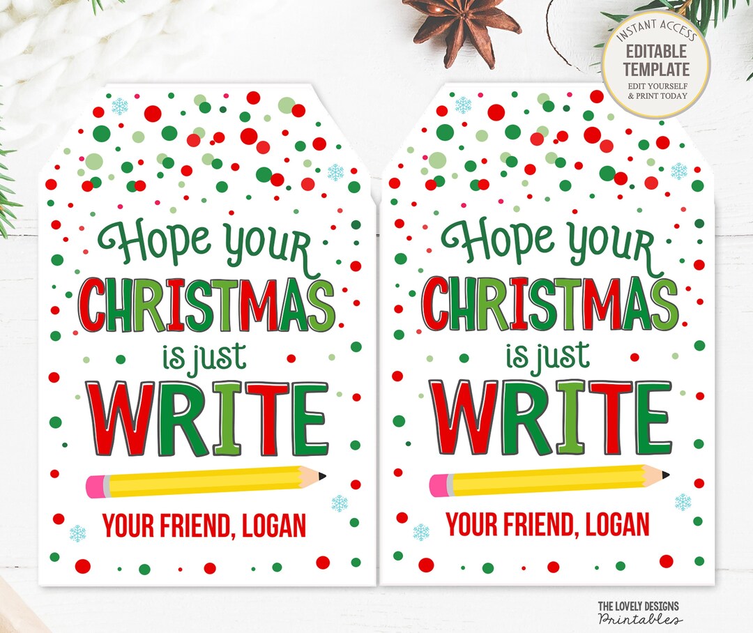 Christmas Pencil Gift Tag Just Write Holiday Pencil Tags Student ...