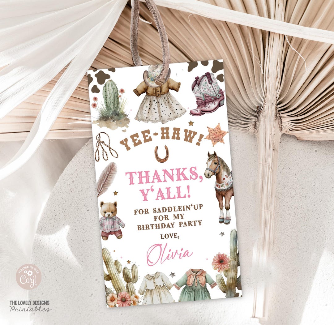 Cowgirl Gift Tag Editable Cowgirl Birthday Favor Tag Yee Haw Horse ...