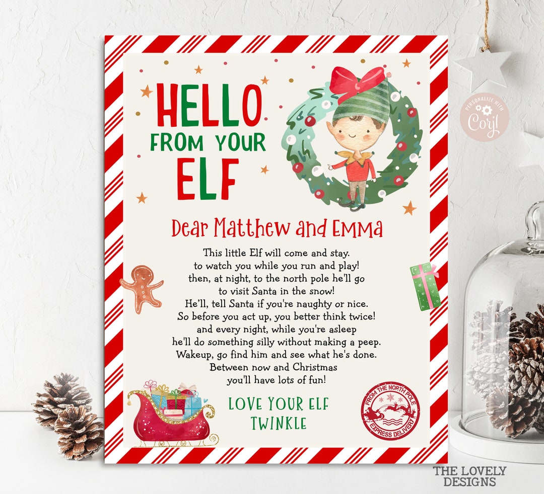Editable Elf Hello Letter Elf First Arrival Letter Elf Return Hello ...