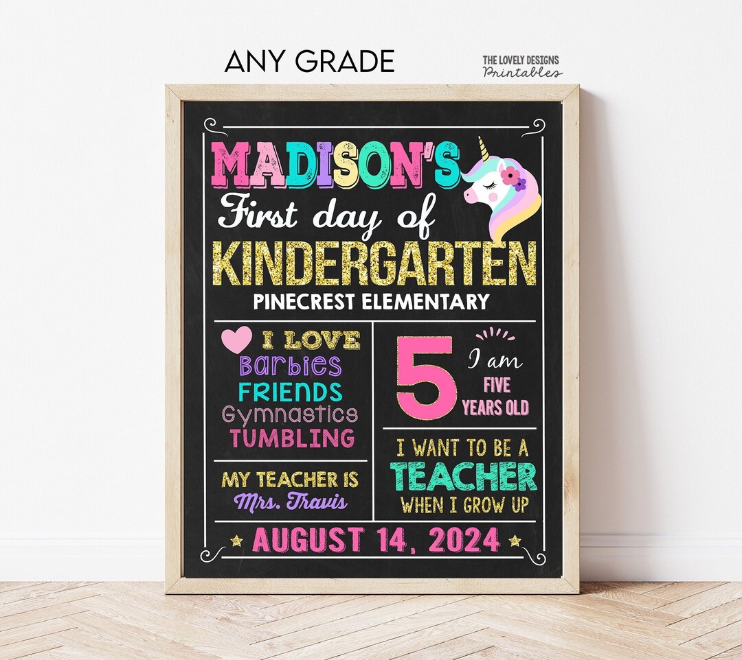 First Day of School Sign Unicorn Rainbow, ANY GRADE , Back to School ...