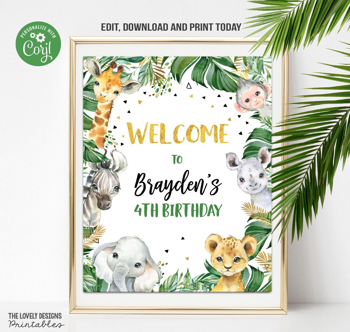 EDITABLE Jungle Welcome Sign Jungle Birthday Party Sign Jungle - Etsy