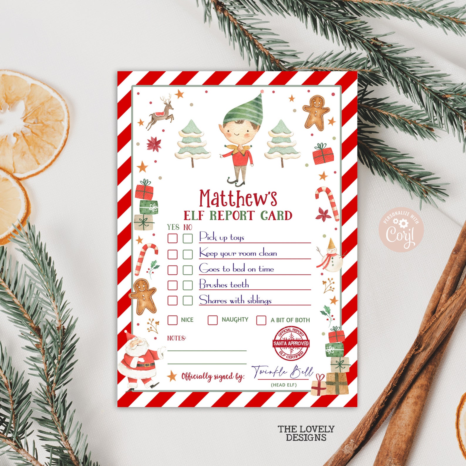EDITABLE Elf Report Card Christmas Elf Boy Report Card Santa Claus Elf ...