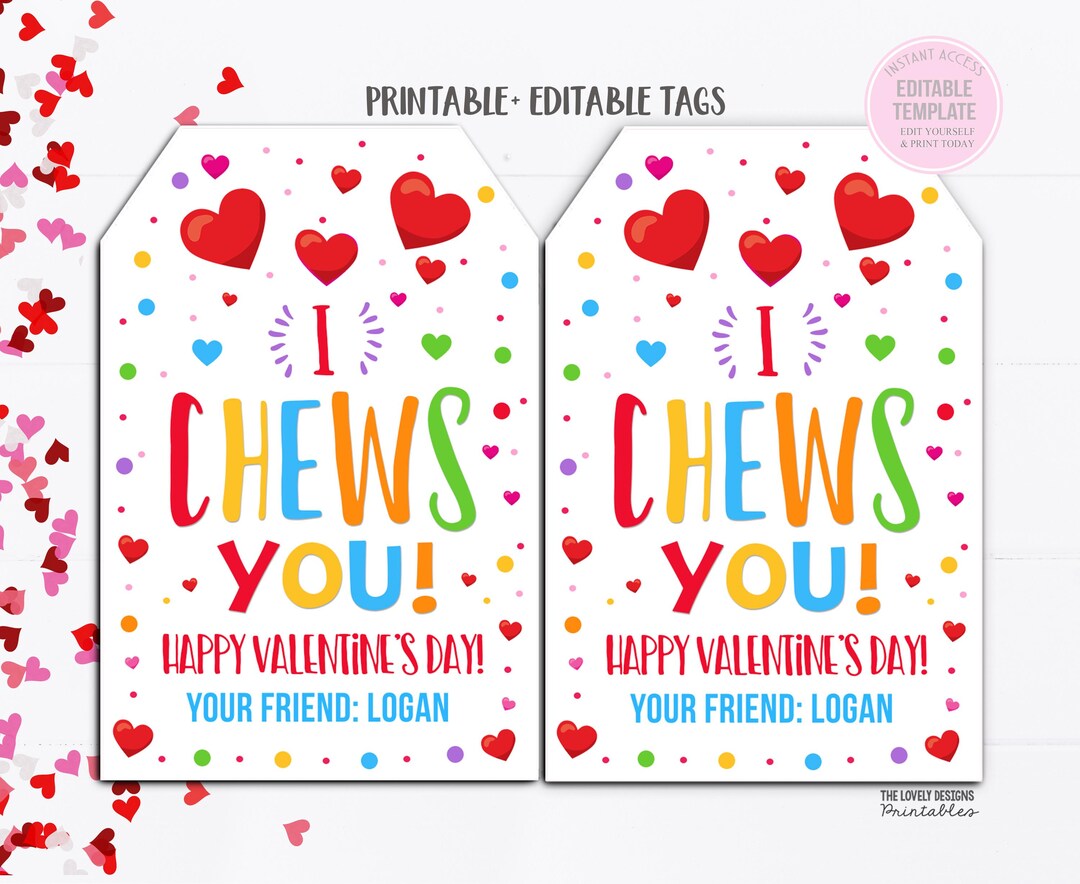 I Chews You Valentine's Day Tag Bubble Gum Valentine Preschool ...
