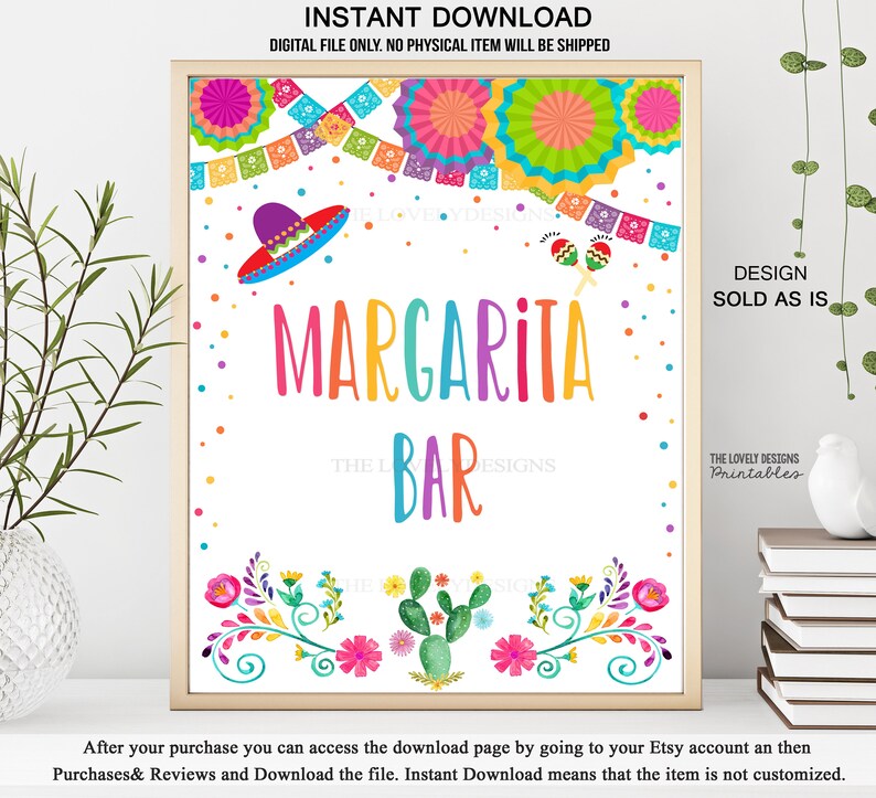 Fiesta Margarita Bar Sign Fiesta Birthday Party Mexican Cactus Shower ...