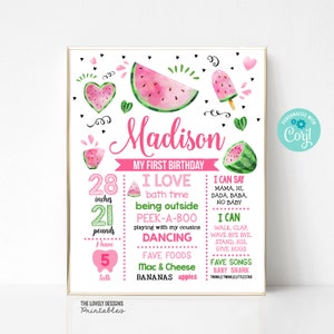 Editable Watermelon Birthday Chalkboard Watermelon Birthday, First ...