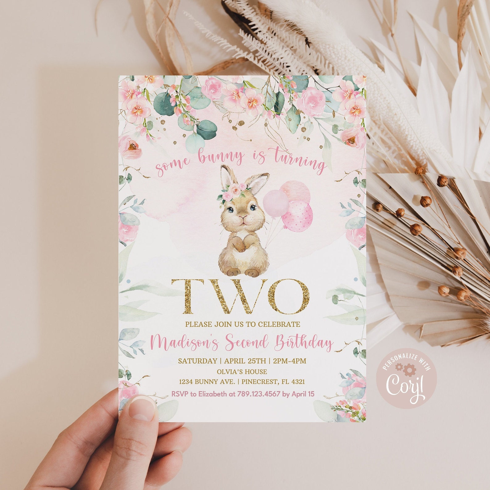 Bunny Birthday Invitation Some Bunny is Turning Two Birthday Invitation ...
