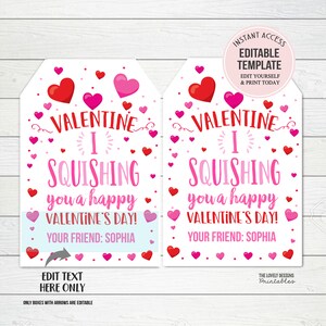 Valentine's Day Squishies Gift Tag Squishing You a Happy Valentine's ...