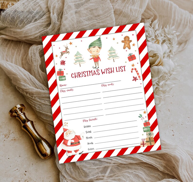 Editable Christmas Wish List Letter Elf Santa Claus Holiday Christmas ...
