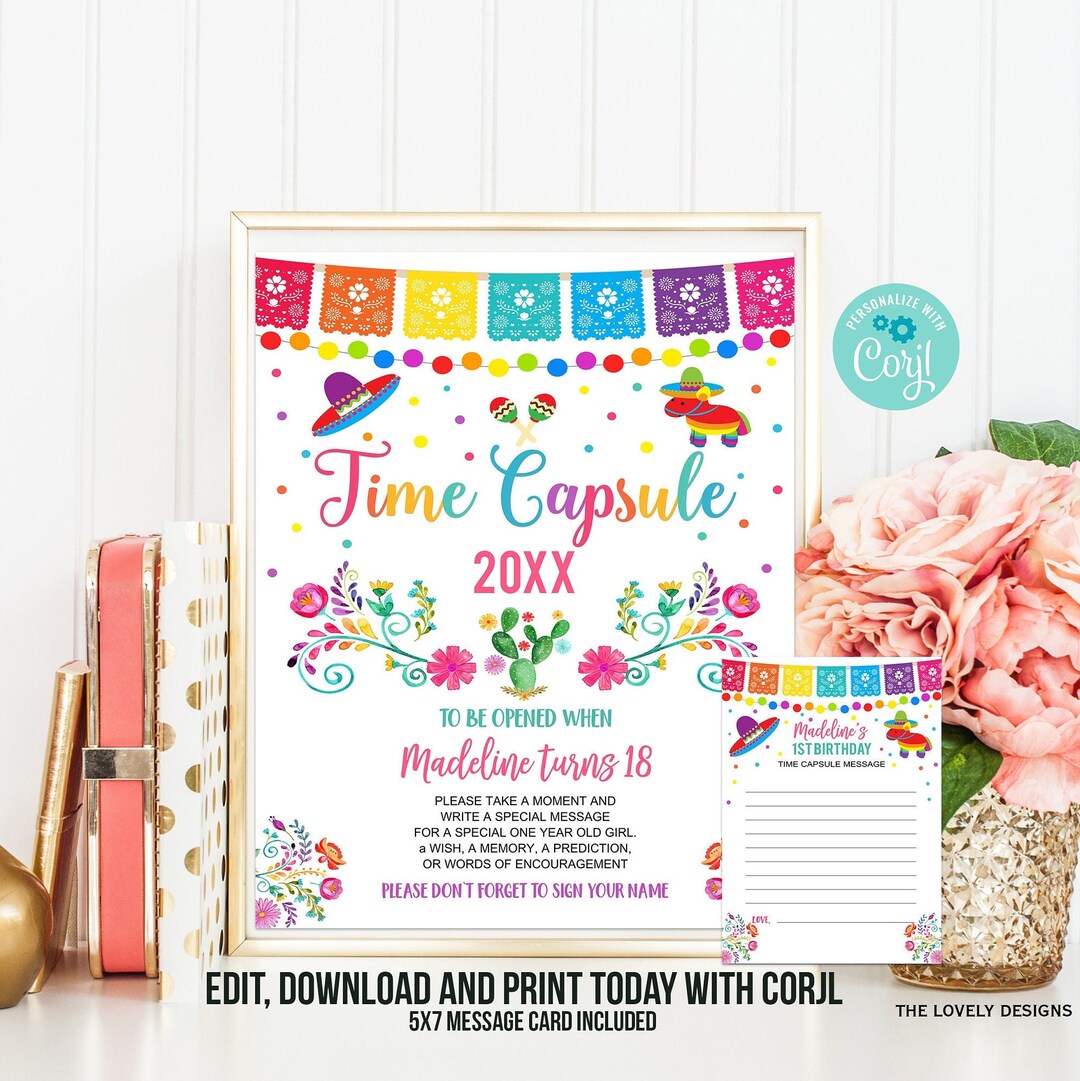 Editable Fiesta Time Capsule Sign Matching Note Cards Fiesta Birthday ...