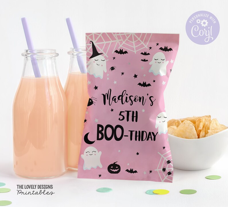 EDITABLE Chip Bag Wrapper Halloween Pink Ghost Birthday Spooky - Etsy